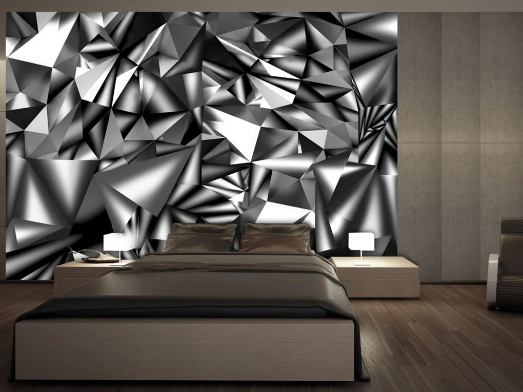 Samolepicí 3D tapeta kovové hrany Silver Velikost (šířka x výška): 392x280 cm