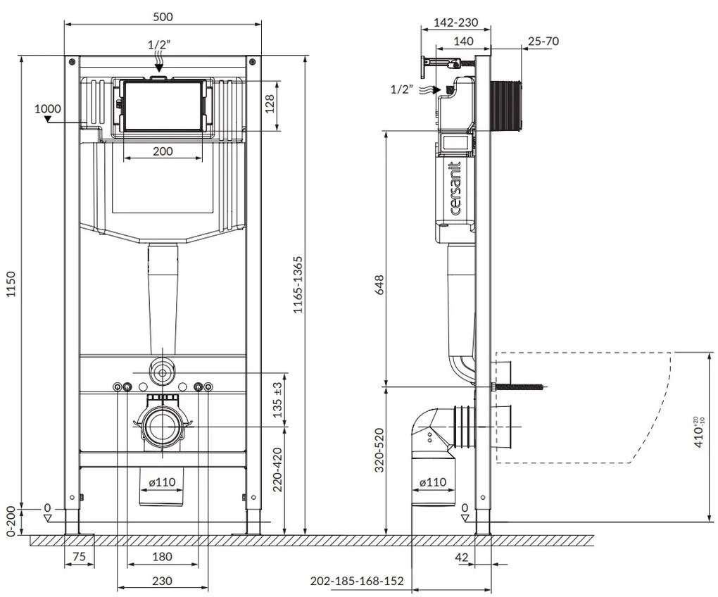 Cersanit City, System50 PNEU podomítkový rám + závěsná wc mísa City Square CleanOn + černé tlačítko Circle, S701-777