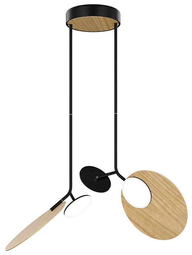 Stropní svítidlo v organickém designu Ballon 2 Dekor: Černá / Dubové dřevo, Stmívání: Stmívatelné DALI, Výška: 1280 mm