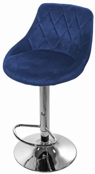 Sametová barová židle Oklahoma modrá s chromovým podstavcem