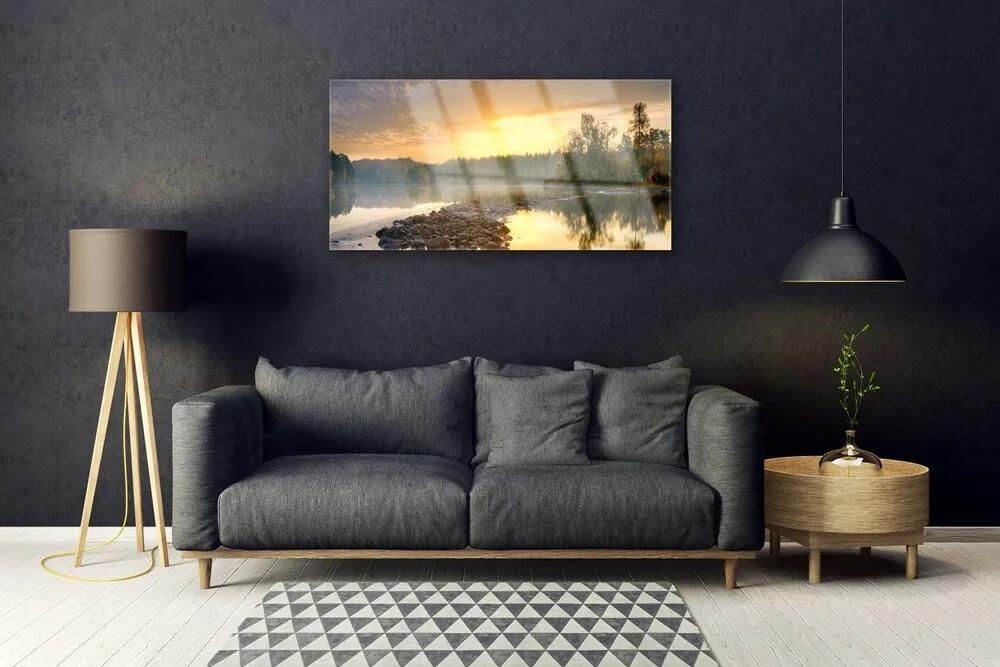Obraz na skle Jezero Kameny Krajina 140x70 cm