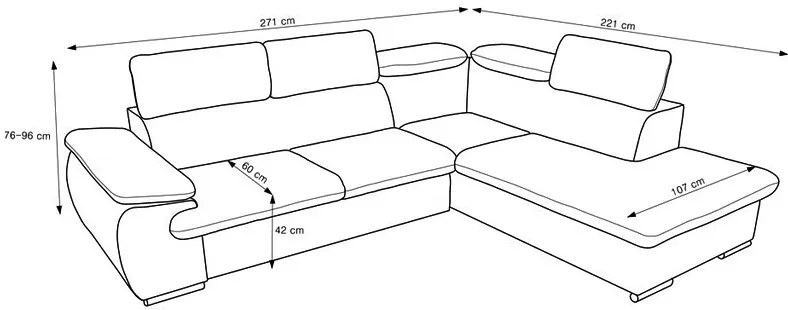 Rohová sedací souprava Viera, růžová látka, pravý roh