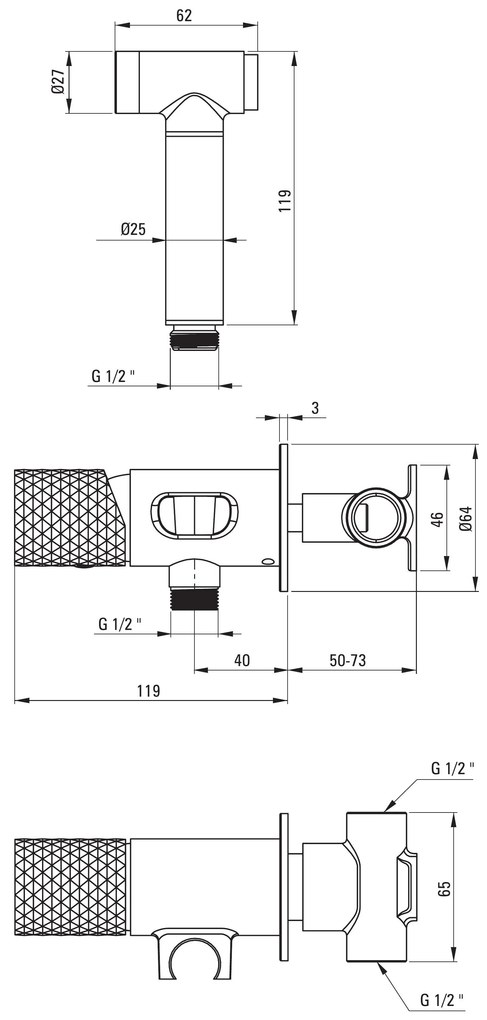 Deante Silia Hexa, podomítková bidetová baterie s bidetovou sprškou, broušená ocel, DEA-BHS_F34M