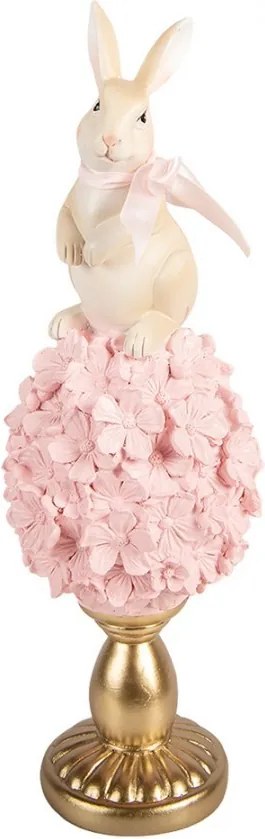 Růžovo-zlaté vajíčko s květy na podstavci a s králíčkem - Ø 11*32 cm