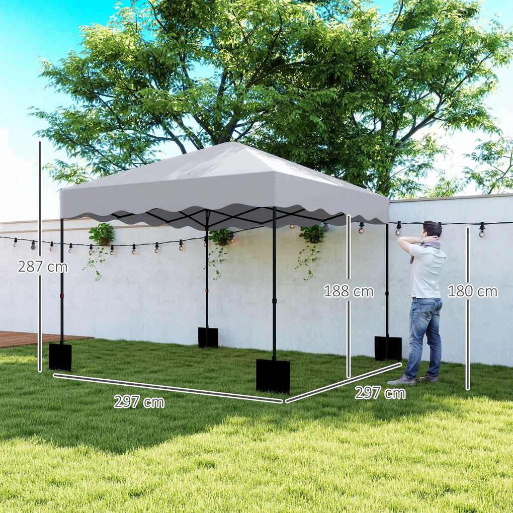 Outsunny 3 x 3 m rozkládací pavilon, nastavitelný zahradní stan, s rolovacím pouzdrem, pro zahradu, terasu, kov, látka, světle šedá
