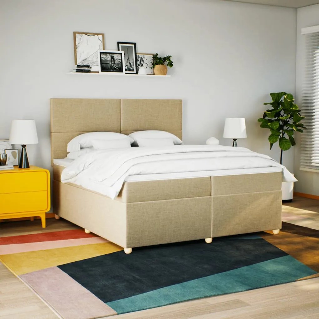 Box spring postel s matrací krémová 200x200 cm textil 3293685