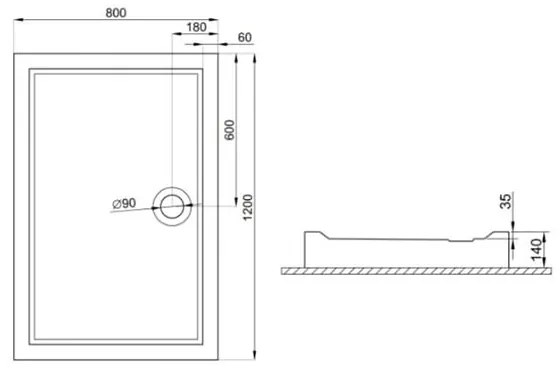 Polimat Kompaktní obdélníková akrylátová sprchová vanička Goliat 1 90x80 (100x80, 100x90, 120x80, 120x90) Barva: Bílá, Rozměry (cm): 100x90