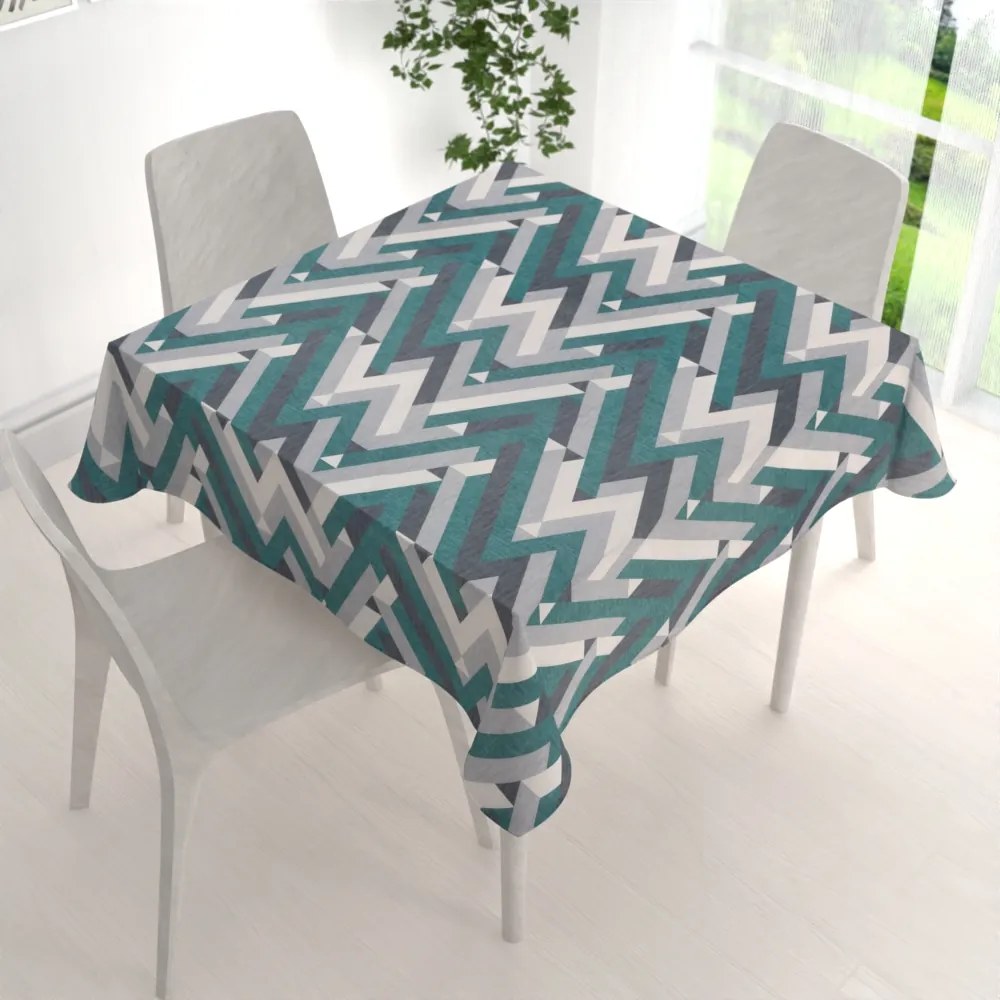 Biante Sametový čtvercový ubrus Tamara TMR-026 Zeleno-šedý designový cik-cak 80x80 cm