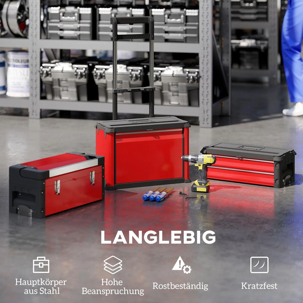 sada třístupňového boxu na nářadí, s kolečky, s aretací, ocel, plast