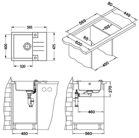 ALVEUS 1090950 - Kuchyňský dřez ROCK 59,5x47,5 cm granit/béžová