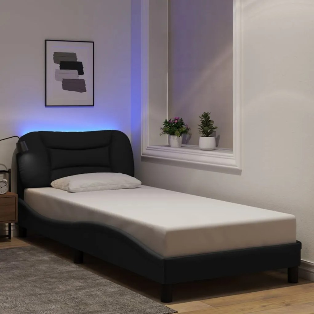 Rám postele s LED bez matrace Hvar černý 90x200 cm Látka 3213678