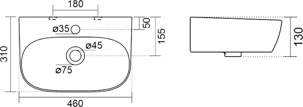 Aqualine Aqualine, FLANNY keramické umyvadlo 46x31cm, bílá, NP396