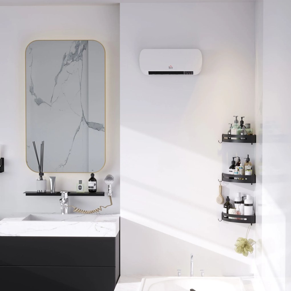 HOMCOM Topný ventilátor na stěnu 2000W s dálkovým ovládáním, 2 topné režimy, LED displej, 12hodinový časovač pro koupelnu 820-254