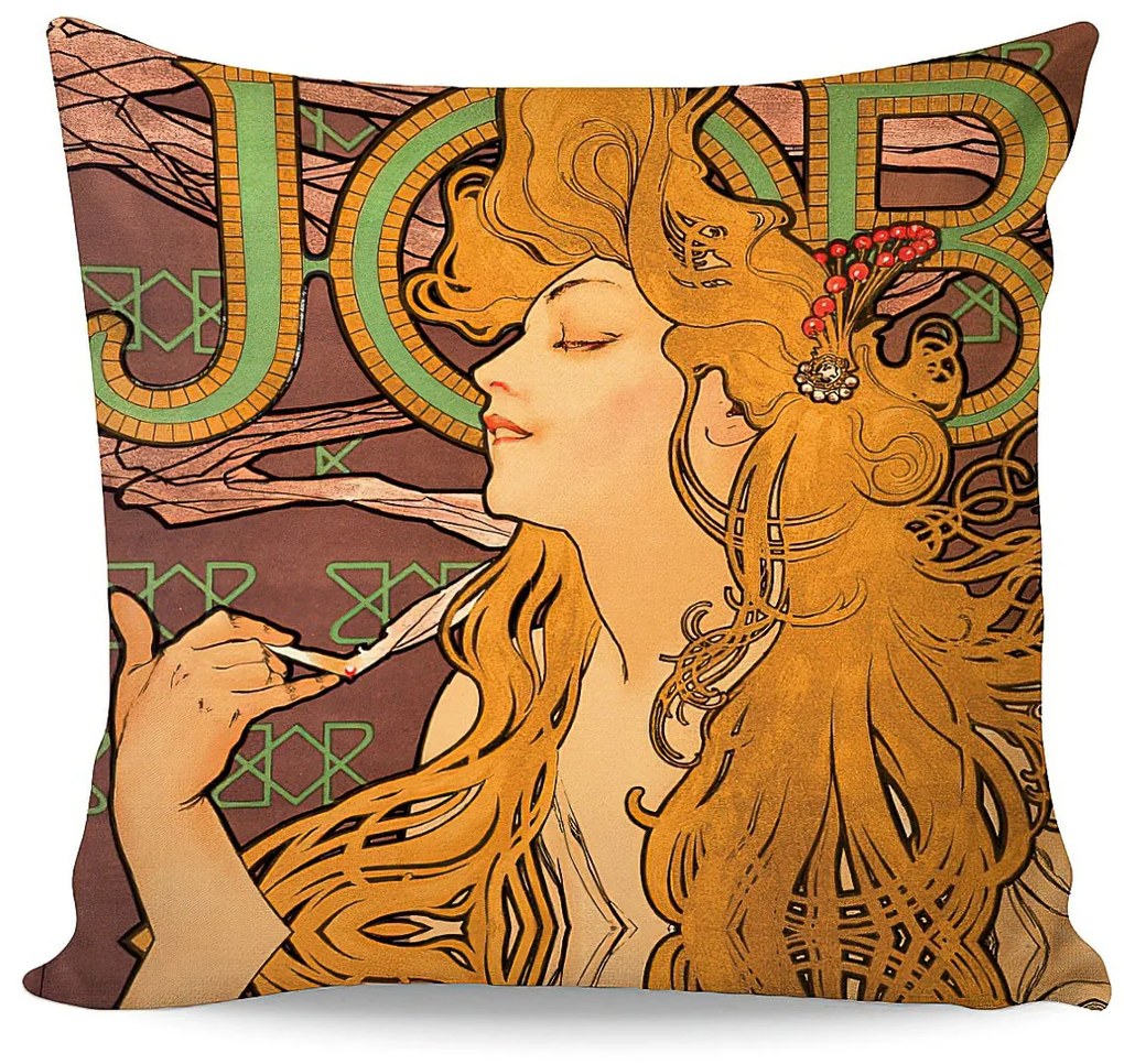 Matějovský Polštářek ALFONS MUCHA JOB, hnědý, 40x40cm