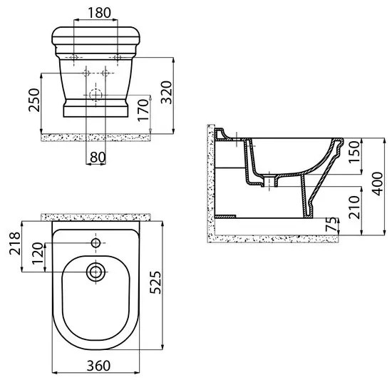 Sapho Antik Bidet závěsný 36x53 cm, bílá AN510