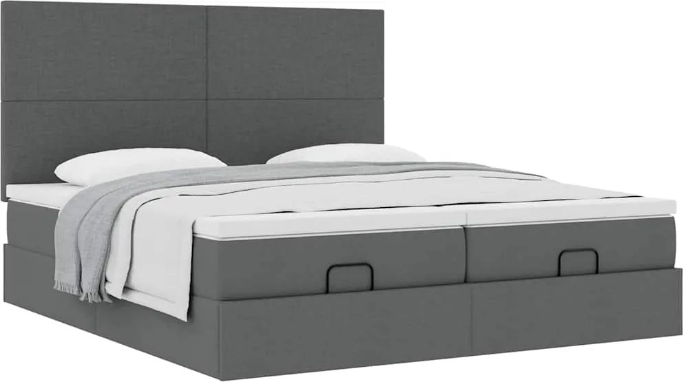 Osmanský rám postele s matrací tmavě šedý 200x200cm textil 3313679
