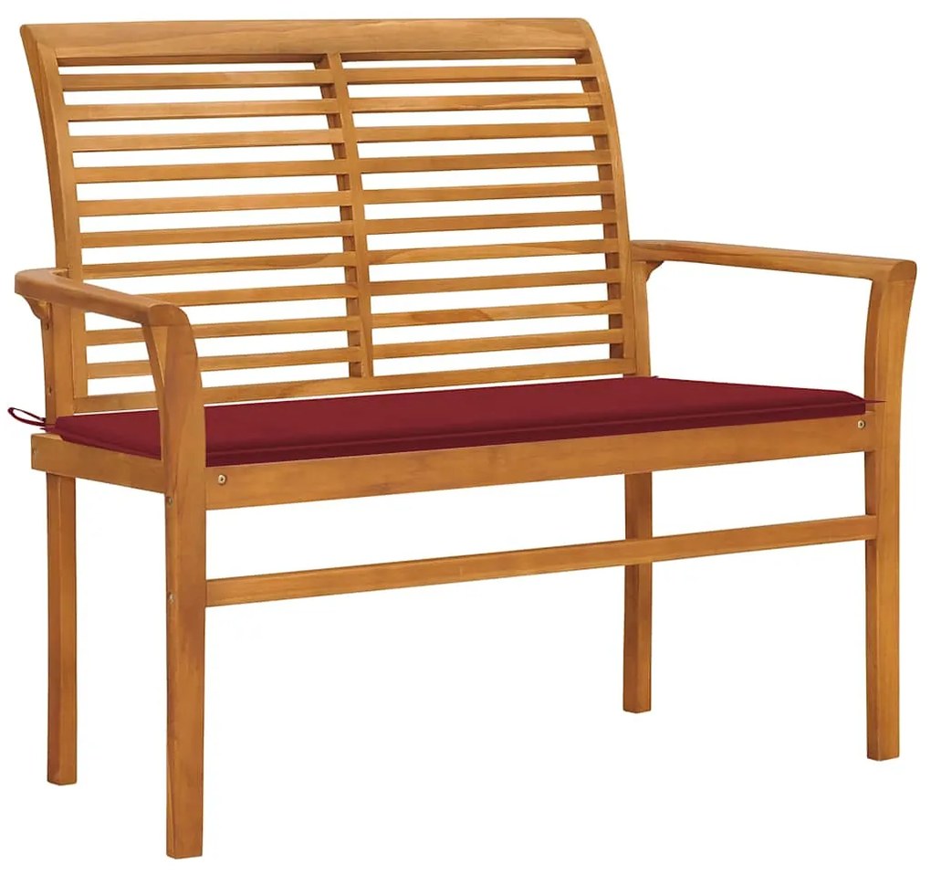 Zahradní lavice s vínovou poduškou 112 cm masivní teak 3062658