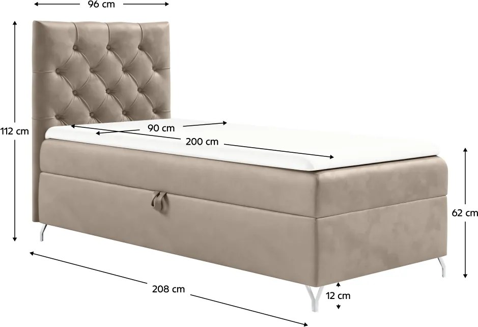 Boxspringová postel, 90x200, béžová látka Velvet, levá, GULIETTE + dárek