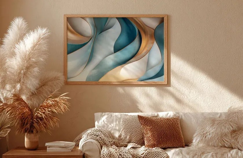 Zlatá harmonie - obraz - Luxusní abstrakce v modrých tónech 37A - 40 x 50 cm - 499 Kč