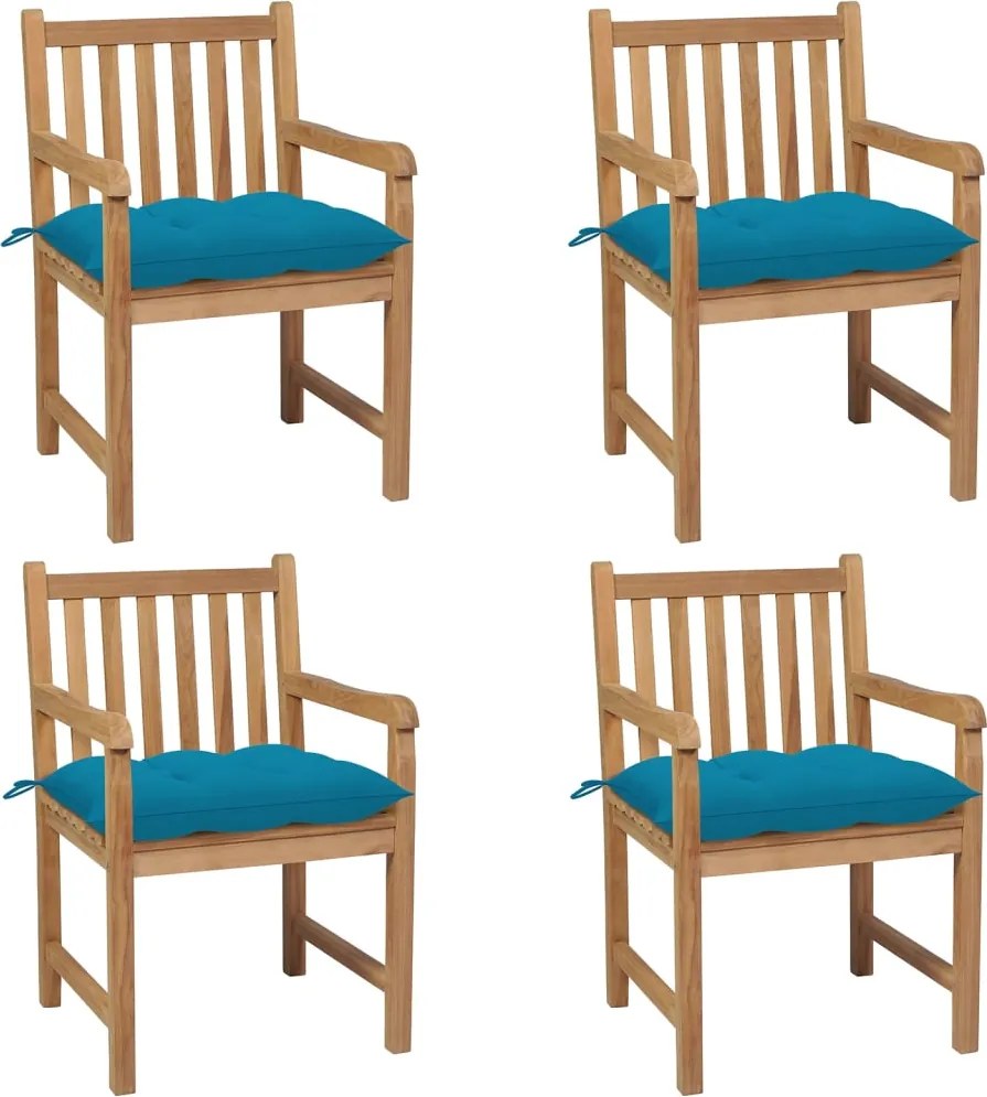 Zahradní židle 4 ks světle modré podušky masivní teak 3073023
