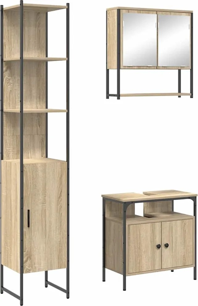 Sada koupelnového nábytku 3 ks Sonoma dub 33 x 33 x 185,5 cm 3399400