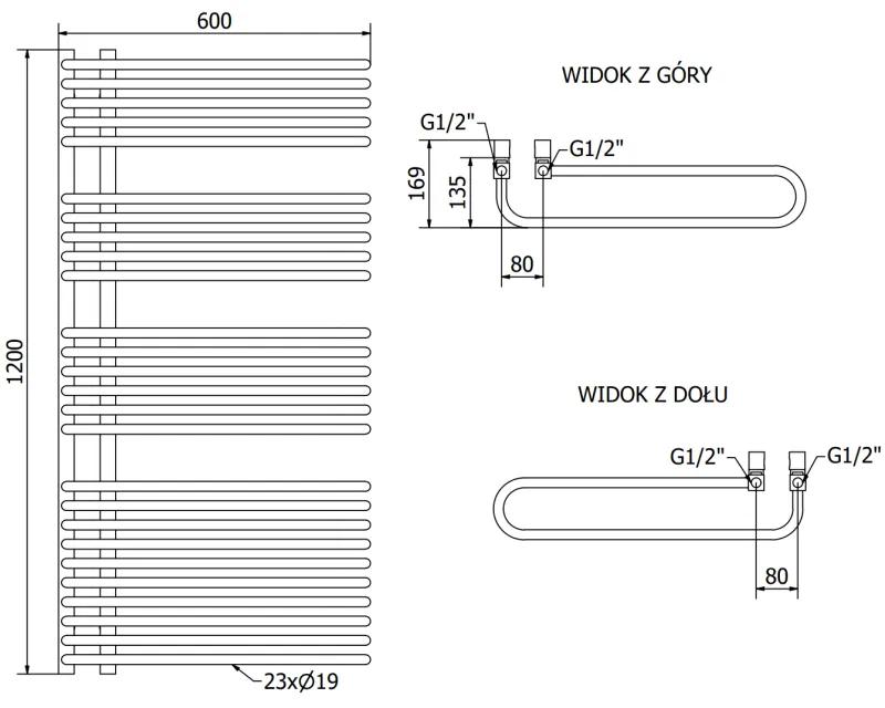 Mexen Amor koupelnový radiátor 1200 x 600 mm, 1003 W, Černá - W120-1200-600-00-70