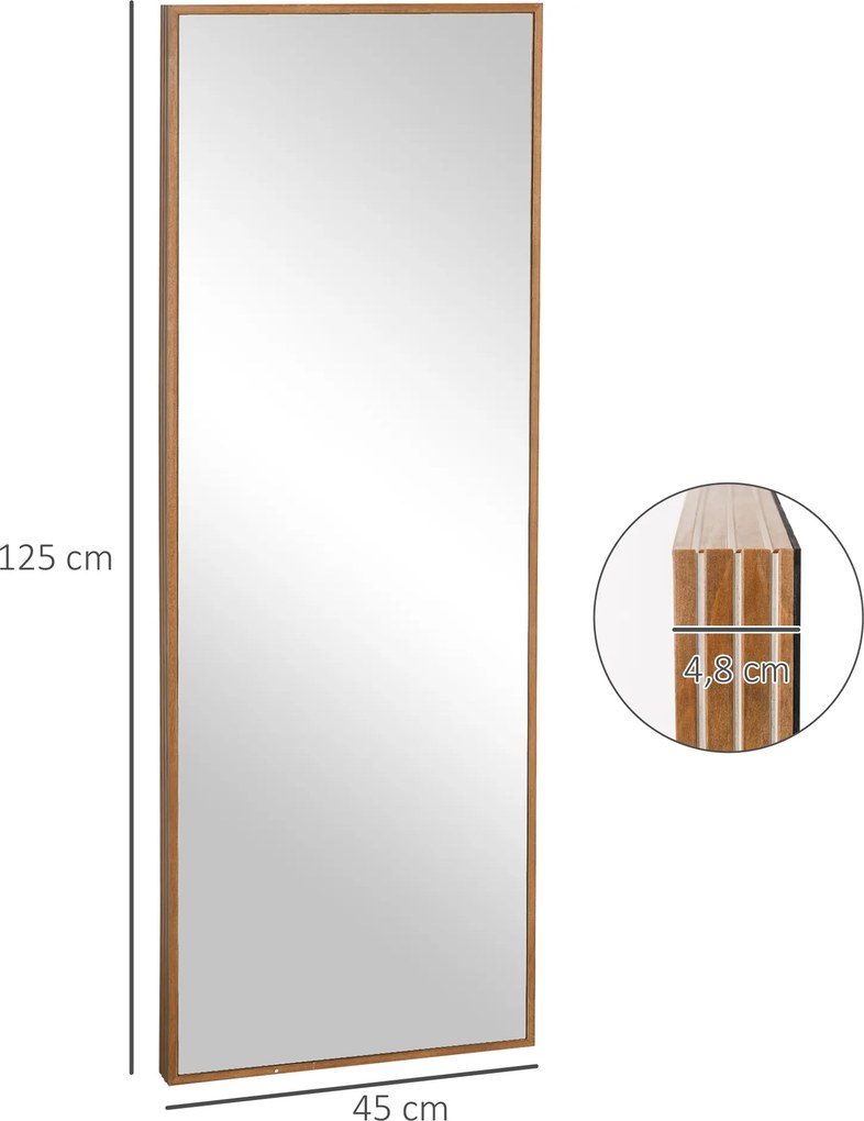 HOMCOM Celoplošné zrcadlo na zeď 125x45cm s dřevěným rámem v přírodní barvě do šatní skříně, předsíně nebo ložnice | Aosom.de