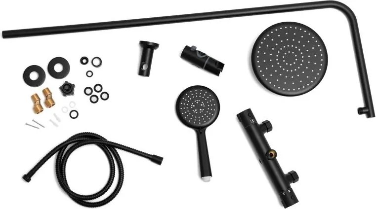 Erga Enza, sprchová souprava s termostatickou baterií a dešťovou hlavicí 20cm, černá matná, ERG-YKA-BP.ENZA20-BLK