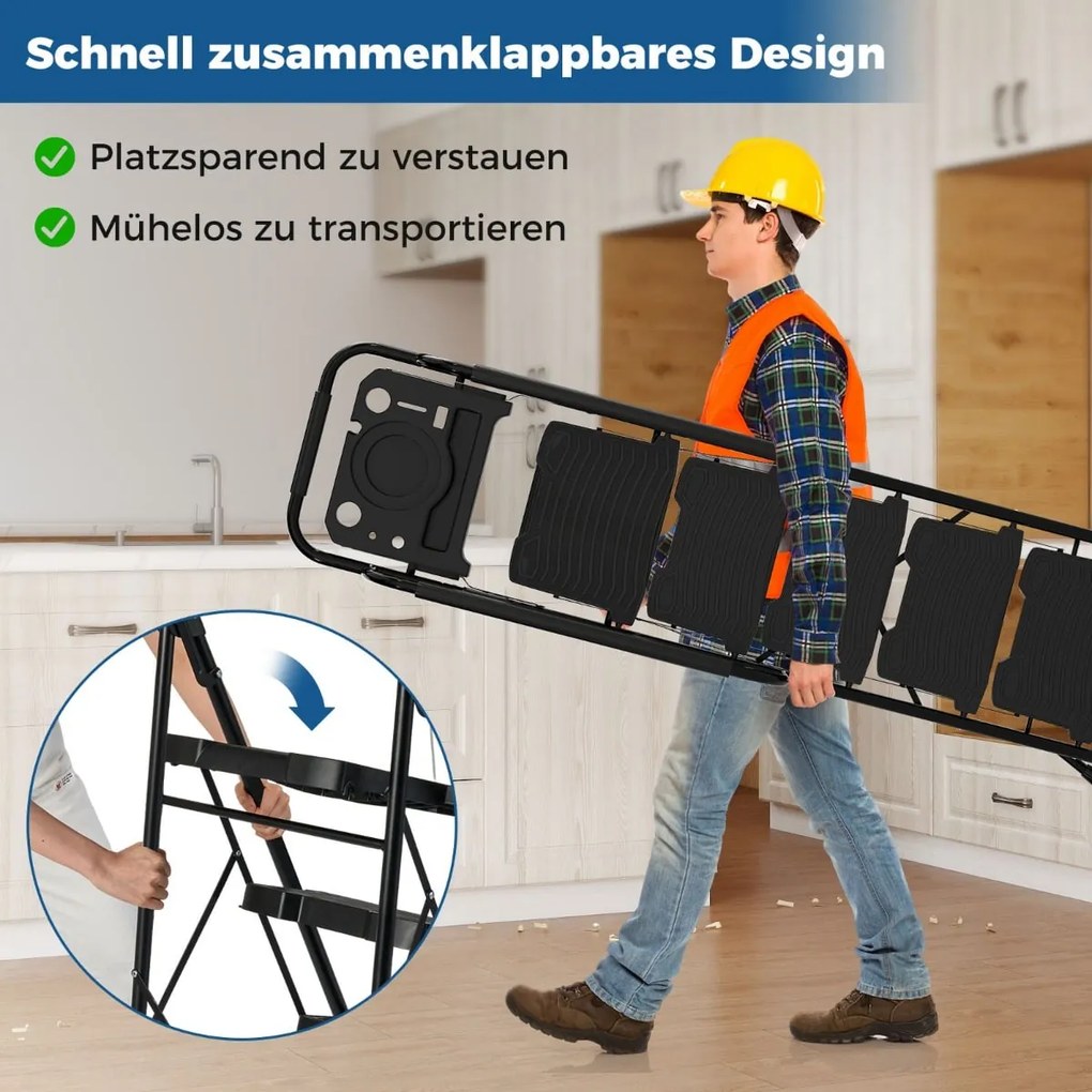 Costway 5 Žebřík s přihrádkou na nářadí. Skládací žebřík pojme až 150 kg.