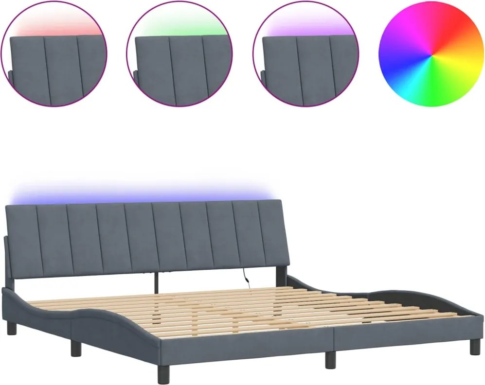 Rám postele s LED osvětlením bez matrace Hanko tmavě šedý 200 x 200 cm samet 3213800