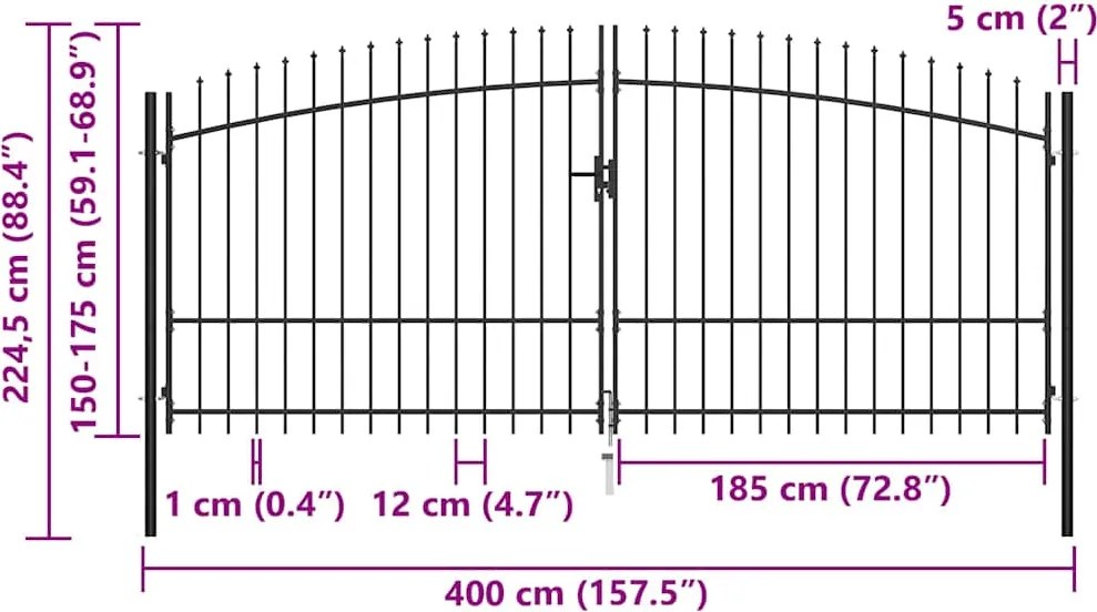 Dvoukřídlé plotové brány Woerden s kopím nahoře 400 x 224,5 cm 145741