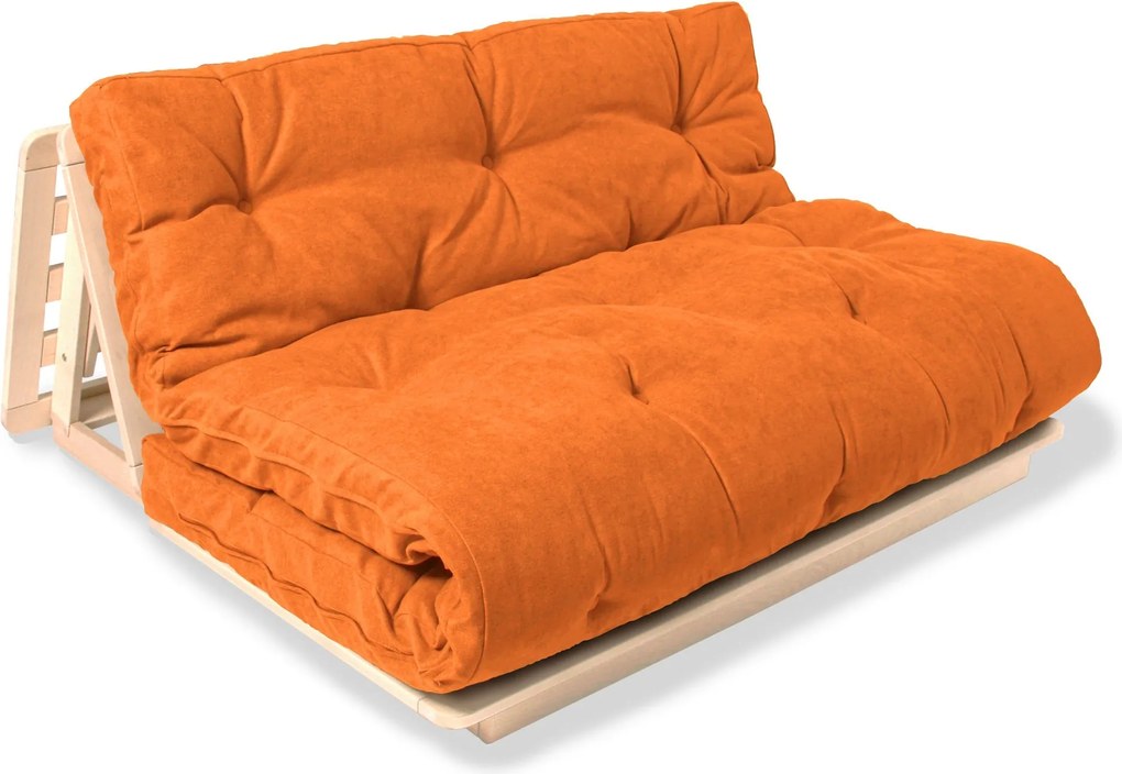 Marior Home Rozkládací futonové křeslo / pohovka Layti - 140 cm / Oranžová / Surový buk