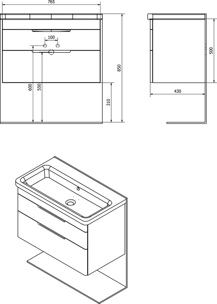 Sapho Ella 70080 umyvadlová skříňka 76,5 x 50 cm bílá