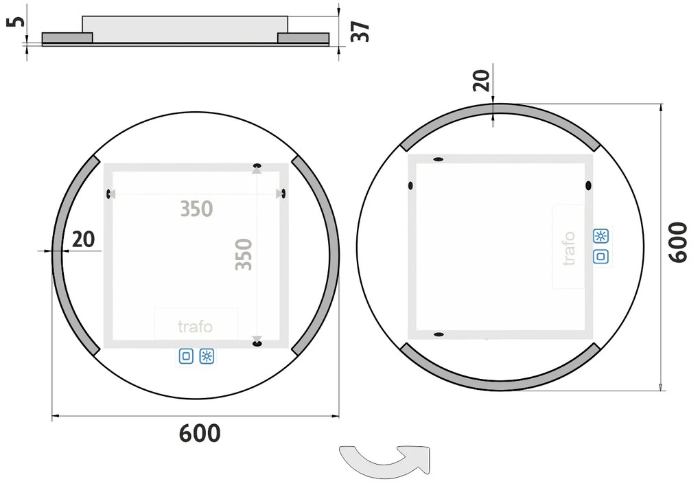 Nimco Kulaté LED zrcadlo pr. 600 se dvěma dotykovými senzory - ZP 16000RVX