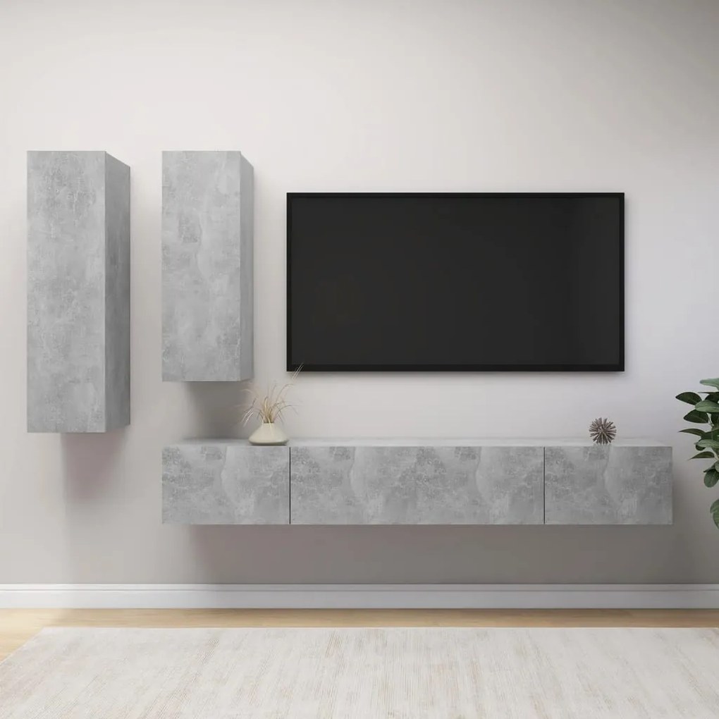 4dílný set TV skříněk betonově šedý kompozitní dřevo 3079153