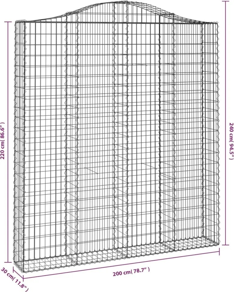 vidaXL Klenuté gabionové koše 4 ks 200x30x220/240cm pozinkované železo [3145558]