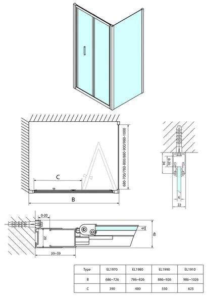 Polysan Easy Line Sprchové dveře skládací 80cm, čiré sklo, EL1980