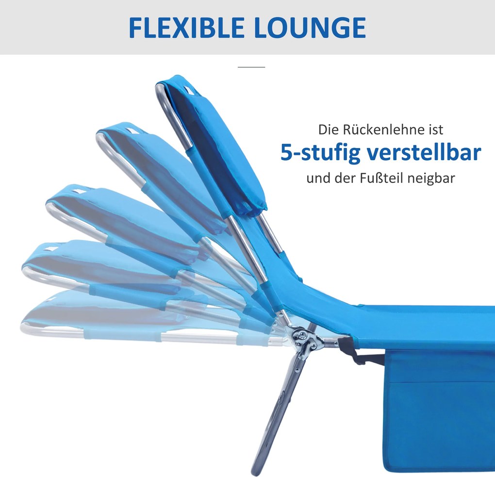 Gartenliege, Liegestuhl mit gepolsterter Gesichtsöffnung, Massage-Liege für draußen, Seitentasche, Stoff, Metall, Blau