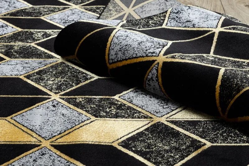 Kusový koberec Gloss 400B 86 3D geometric black/gold, 140x190, čierna, kancelária, Dywany Łuszczów