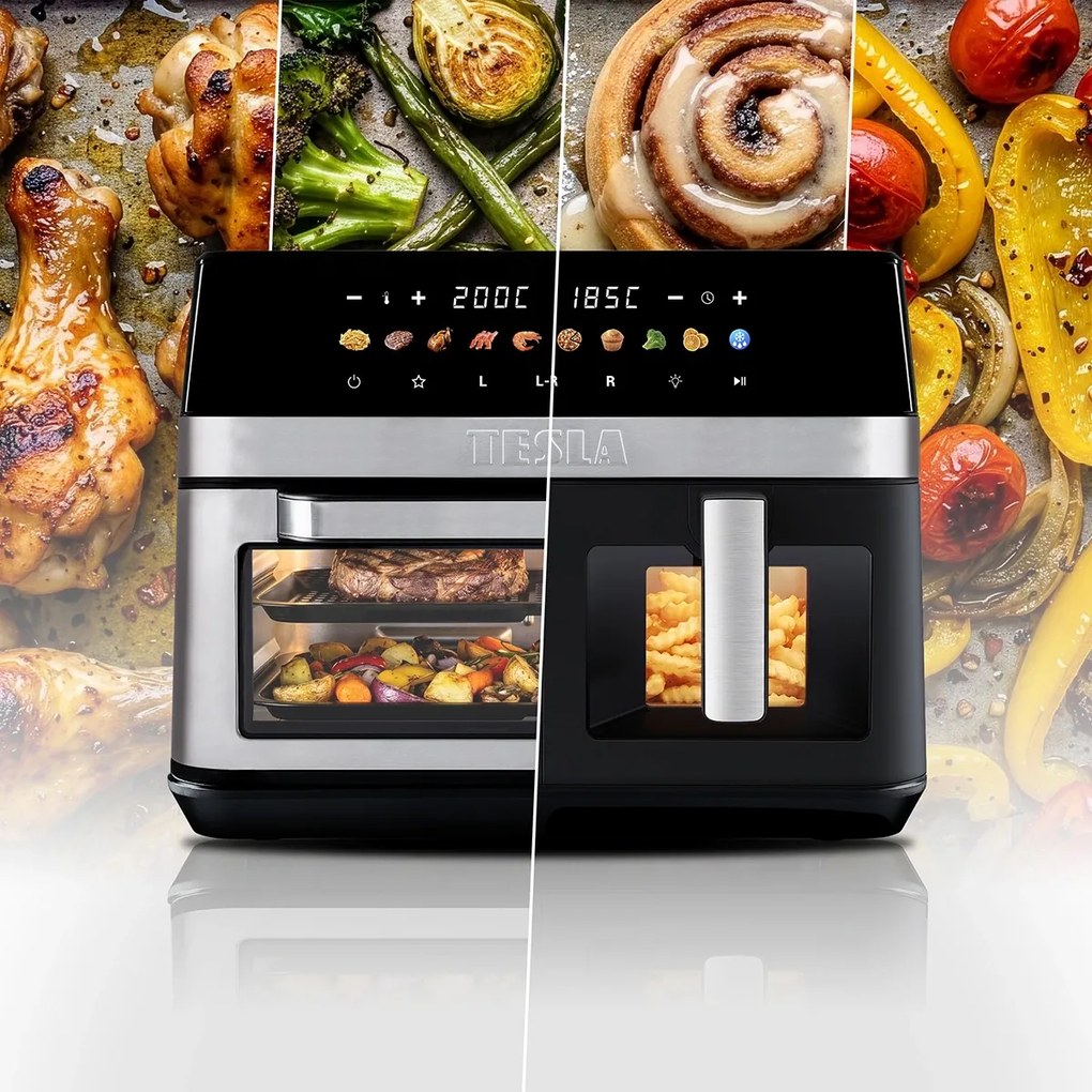 TESLA AirCook DualZone Q787 XXL Deluxe - multifunkční duální digitální horkovzdušná fritéza 2v1