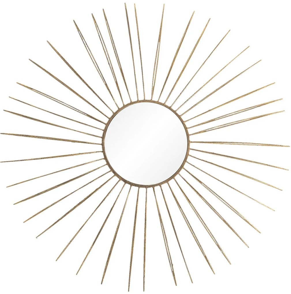 Nástěnné kulaté zlaté zrcadlo s patinou a paprsky - Ø 81*6 cm