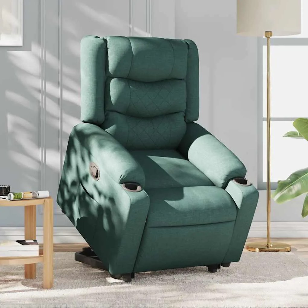 Zvedací polohovací křeslo tmavě zelené textil 3310264