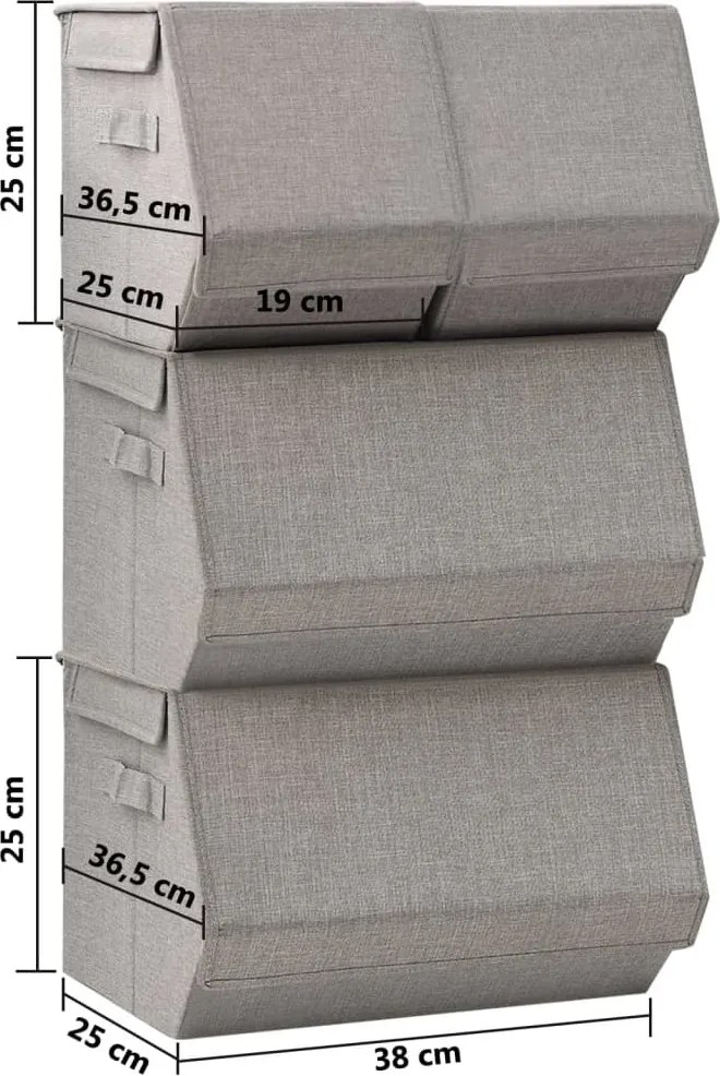 vidaXL Stohovatelné úložné boxy s víkem 4dílná sada textil [332900] Barva: grey and cream