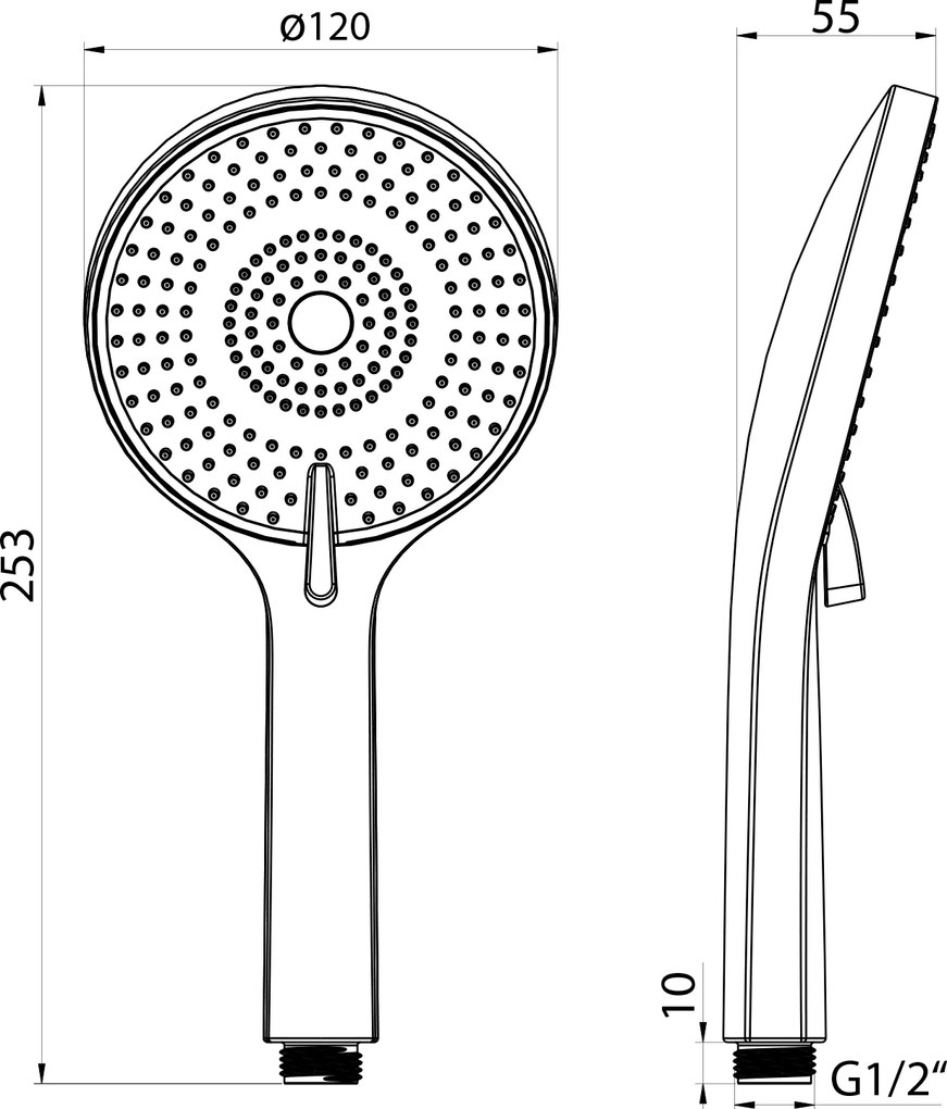 Sapho ruční masážní sprcha 3 režimy sprchování 120 mm plast chrom SK879
