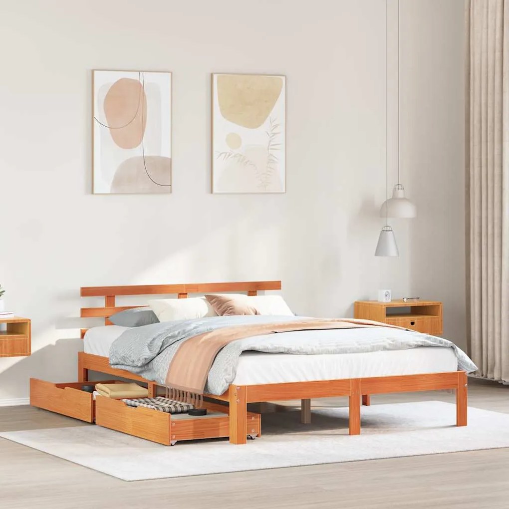 Rám postele se zásuvkami bílý 75 x 190 cm masivní borové dřevo