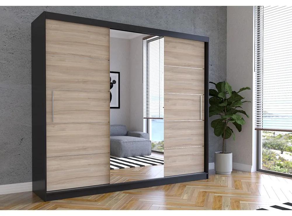 IDZ Šatní skříň Alba se zrcadlem (250 cm) Barva dřeva: Černá