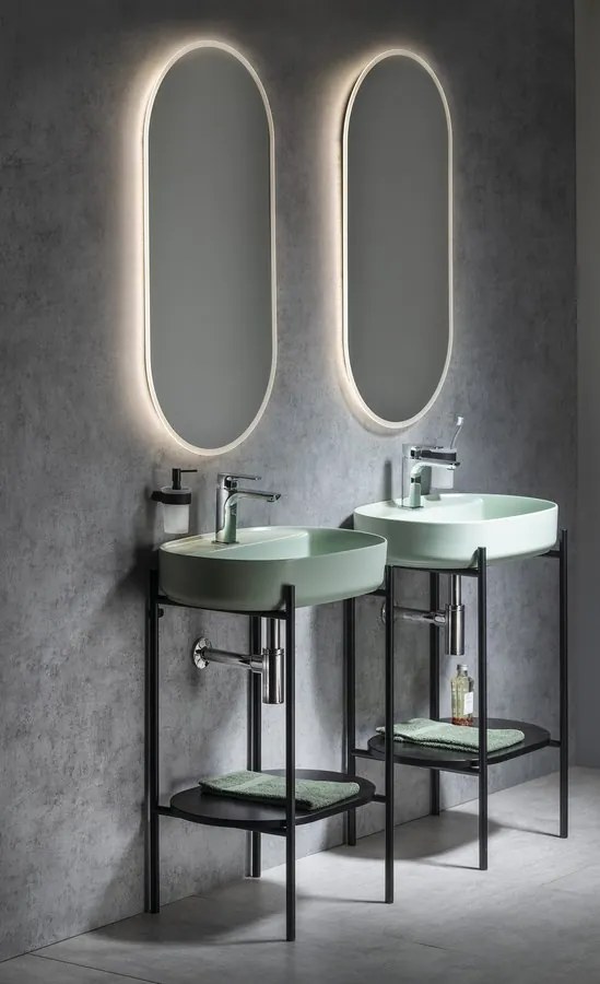Isvea, INFINITY OVAL keramické umyvadlo na desku, 60x40 cm, matná zelena Mint, 10NF65060-2T