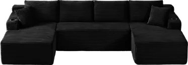 Aosom Modulární U-tvarované bezkostrové sametové sofa, s hlubokým sedadlem, vhodné do obývacího pokoje, 339D x 168Š x 64V cm, černá