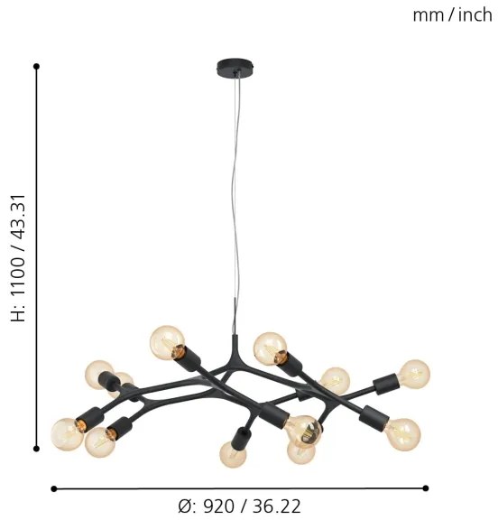 Eglo 98347 - Lustr na lanku BOCADELLA 12xE27/60W/230V