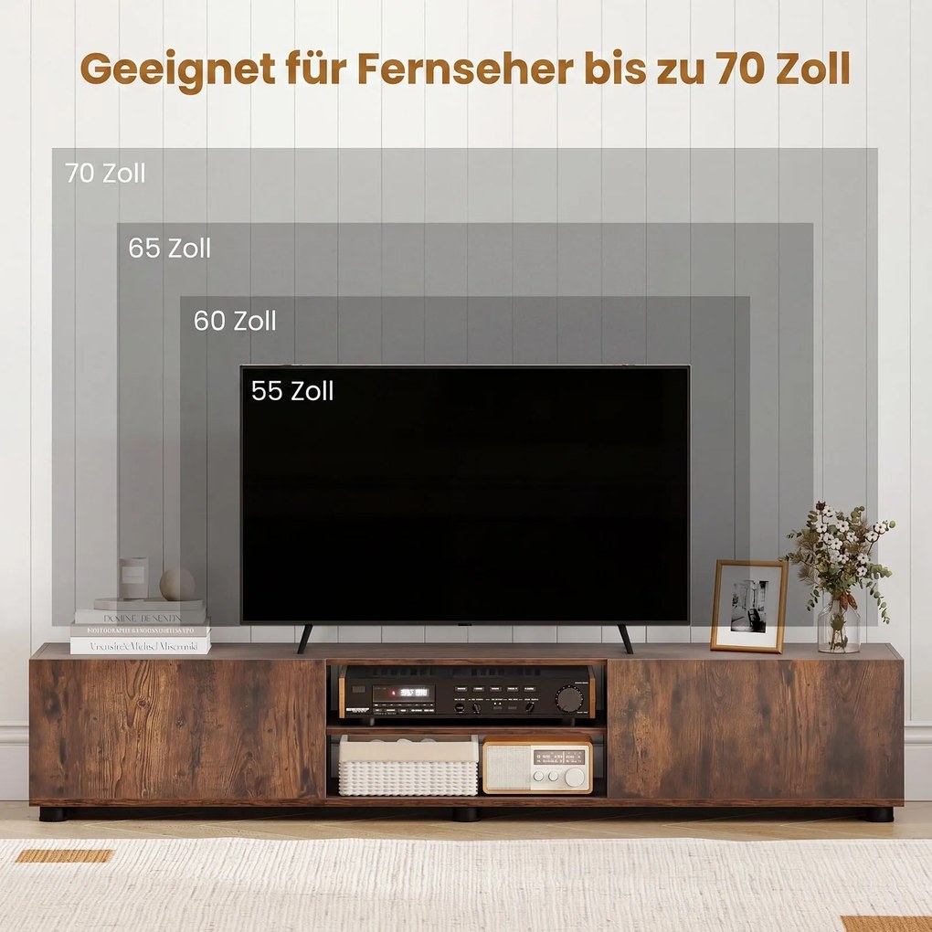 Costway TV skříň TV komoda pro televizory do 70 palce TV s 2 dvířky rustikálně